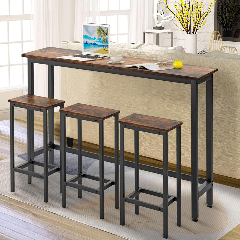 17 Stories Modern 4 Piece Bar Dining Table And Chair Set, Kitchen High Dining Table Set With ...